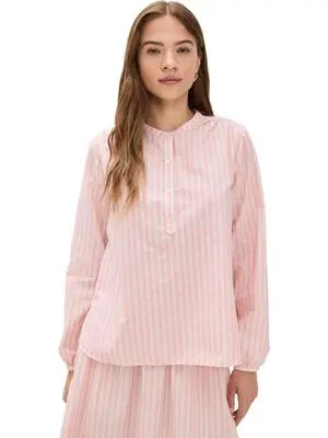Clare V. St. Martin Top - Peony/tan Cotton/linen Stripe