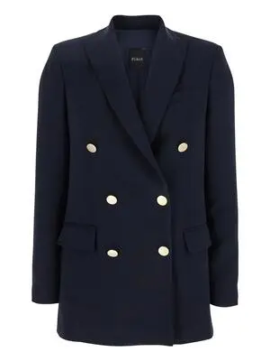 PLAIN Plain Cady Double-Breasted Jacket With Golden Buttons Blue