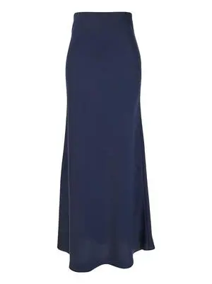 PLAIN Satin Long Skirt With Ruffle - Blue