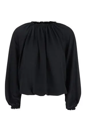 PLAIN Top With Dropped Shoulders And Curls In Fabric - Black