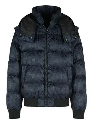 Balmain Short Nylon Jacquard Down Jacket With Monogram - Black