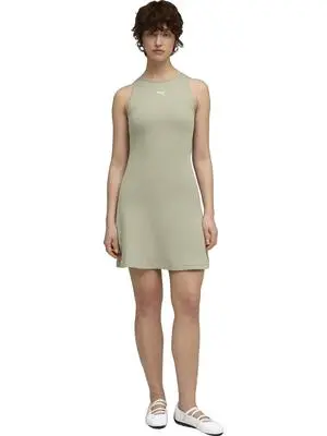 PUMA Wardrobe Essentials Ribbed A-line Short Dress - Green