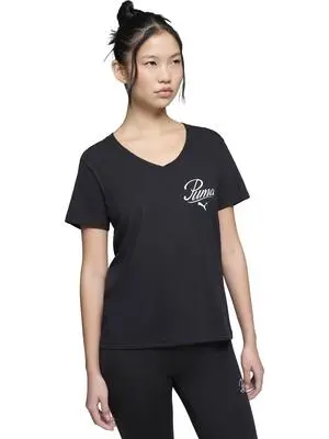 PUMA Essentials Script V-neck T-shirt - Black