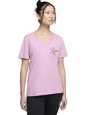 PUMA Essentials Script V-neck T-shirt - Pink