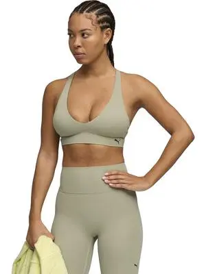 PUMA Shapeluxe Plunge Moisture Wicking, Low Impact Sports Bra - Lux Army