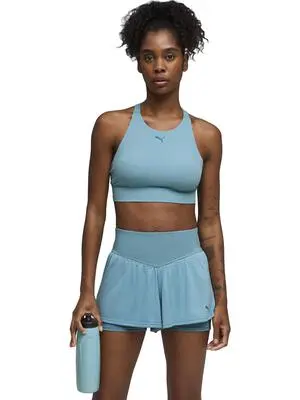PUMA Shapeluxe High Neck Moisture Wicking, Mid Impact Sports Bra - Blue