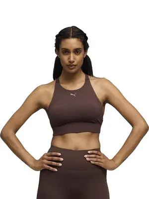 PUMA Shapeluxe High Neck Moisture Wicking, Mid Impact Sports Bra - Brown