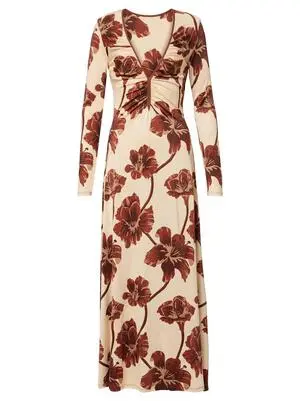 Johanna Ortiz Floral Jersey Midi Dress - Beige