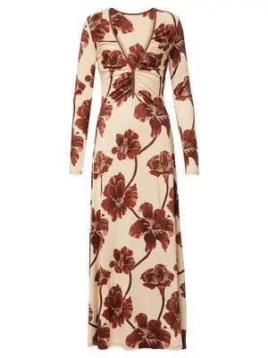 Johanna Ortiz Floral Jersey Midi Dress - Beige