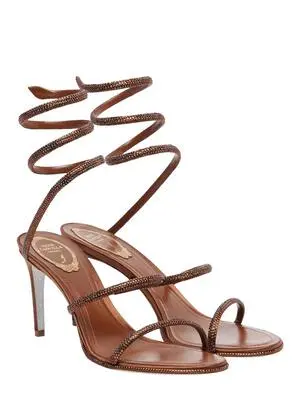 Rene Caovilla Cleo 80 Embellished Satin Sandals - Brown