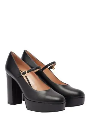 GIANVITO ROSSI Leather Platform Mary Jane Pumps - Black