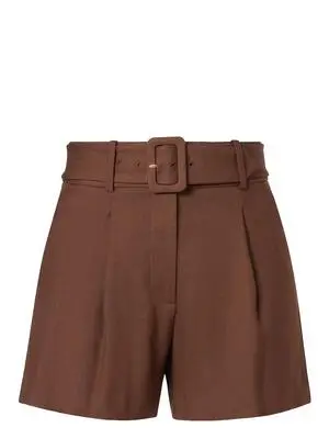 Veronica Beard Piper Belted Linen-blend Shorts - Brown