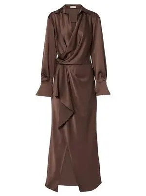 Simkhai Talita Draped Satin Wrap Dress - Brown