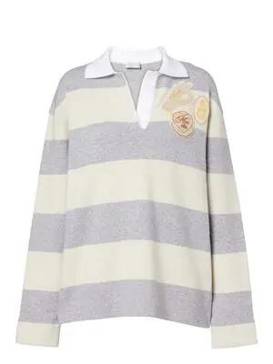 Moncler Striped Wool And Cotton-blend Polo Shirt - Grey