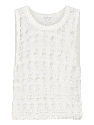 Brunello Cucinelli Open-knit Jute And Cotton-blend Top - White