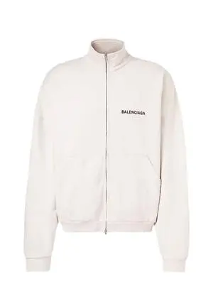 Balenciaga Logo Cotton Jersey Track Jacket - White