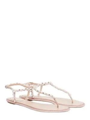 Rene Caovilla Diana Embellished Satin Thong Sandals - Pink