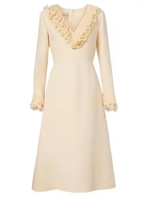 Valentino Garavani Crepe Couture Ruffled Midi Dress - Beige
