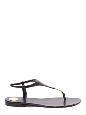 Saint Laurent Cassandre Leather Thong Sandals - Black