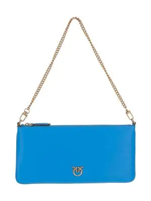 Pinko Leather Clutch With Chain Strap And Logo - Clear Blue
