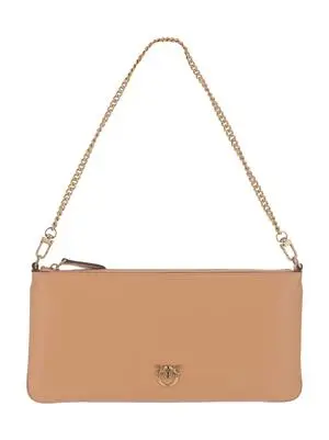 Pinko Leather Clutch With Chain Handle And Logo Detail - Beige