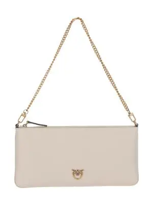 Pinko Leather Clutch With Logo And Chain Strap - White