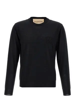 Valentino Garavani Logo Embroidery Light Wool Sweater - Black