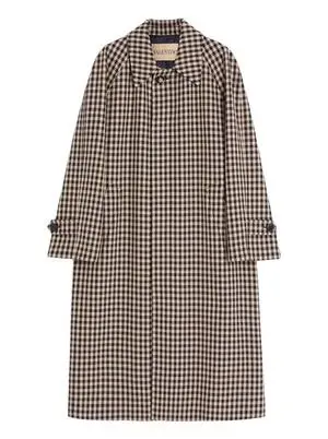 Valentino Garavani Single-breasted Cotton And Wool Coat With Vichy Pattern - Natural