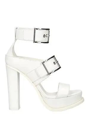 Alexander McQueen Punk Buckle-embellished Leather Platform Sandals - White/oth