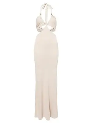 PRETTY LAVISH Candice Halterneck Knitted Maxi Dress - Stone