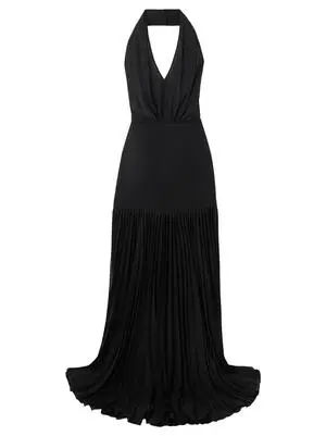 Veronica De Piante Iris Pleated Crepe Halterneck Maxi Dress - Black