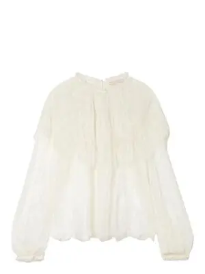 Ulla Johnson Viviane Cape-effect Ruffled Chantilly Lace Blouse - White