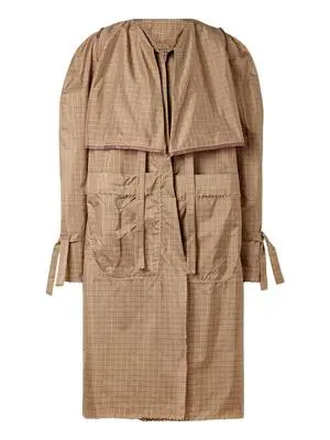 Thank You Have A Good Day Frayed Checked Silk-taffeta Trench Coat - Brown