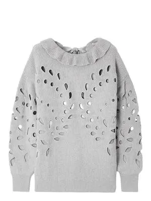 Ulla Johnson Francia Oversized Cutout Ribbed Cotton-blend Sweater - Gray