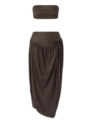 MAYGEL CORONEL Noriega Strapless Twisted Draped Stretch-jersey Set - Brown