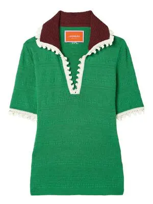 La DoubleJ Scalloped Wool And Silk-blend Polo Shirt - Green