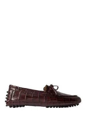 Le Monde Beryl Driver Croc-effect Leather Loafers - Brown