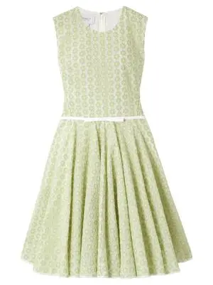 Giambattista Valli Belted Bow-embellished Pleated Mini Dress - Green