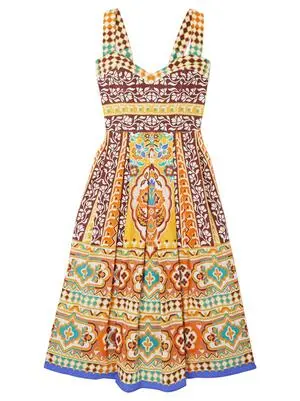 Etro Pleated Printed Cotton-poplin Midi Dress - Yellow