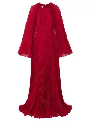 Giambattista Valli Cape-effect Plissé Silk-georgette Gown - Red