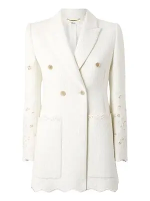 Chloé Double-breasted Cotton-blend Cloqué Blazer - White
