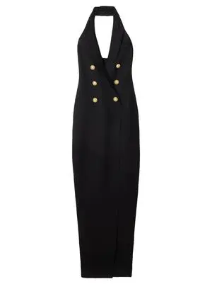 Balmain Button-embellished Knitted Halterneck Maxi Dress - Black