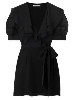 Alessandra Rich Silk-georgette Mini Wrap Dress - Black