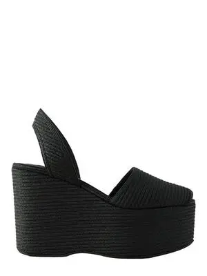 Alaïa Straw Slingback Platform Wedge Sandals - Black