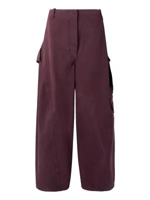 Alaïa Cotton-Twill Barrel-Leg Cargo Trousers Burgundy