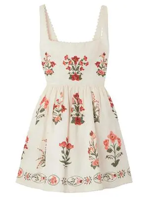 Agua Bendita Barbara Printed Linen Mini Dress - Cream