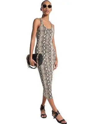 Michael Kors Snake Print Stretch Jersey Racerback Dress - Natural