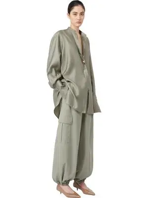 Max Mara Oversized Cotton Satin Shirt - Sage Green