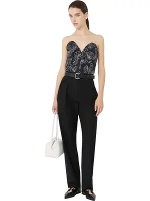 Max Mara Printed Silk Corset Top - Black White
