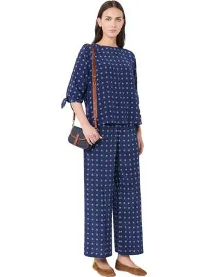 Max Mara Printed Cropped Silk Trousers - Navy